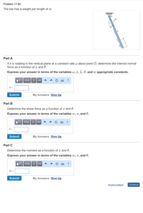 Solved The bar has a weight per length of w. If it is | Chegg.com