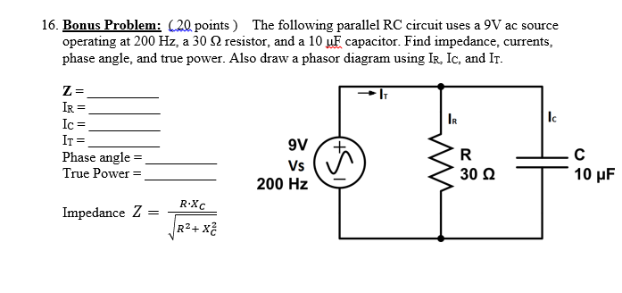 Solved The following parallel RC circuit uses a 9V ac source | Chegg.com