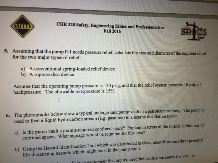 Solved CHE 320 Safety, Engineering Ethics and | Chegg.com