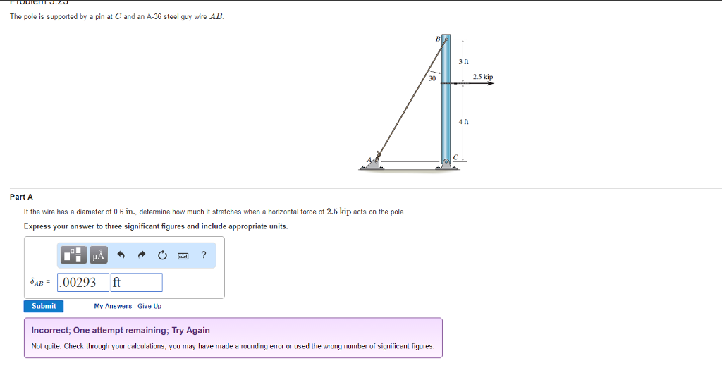 Solved The pole is supported by a pin at C and an A-36 steel | Chegg.com