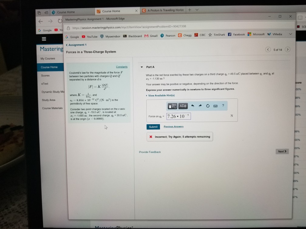 Solved Course Home XC A Proton is Traveling Horizcv E] | Chegg.com