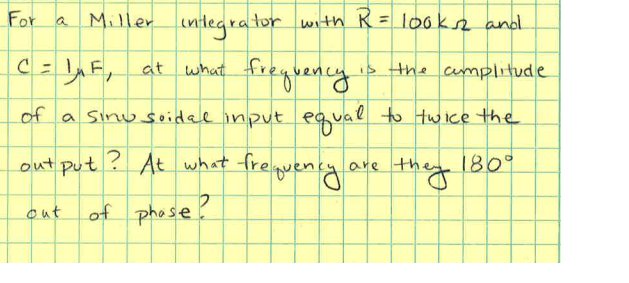 Solved For a Miller integrator with R = 106 k ohm and C = 1, | Chegg.com