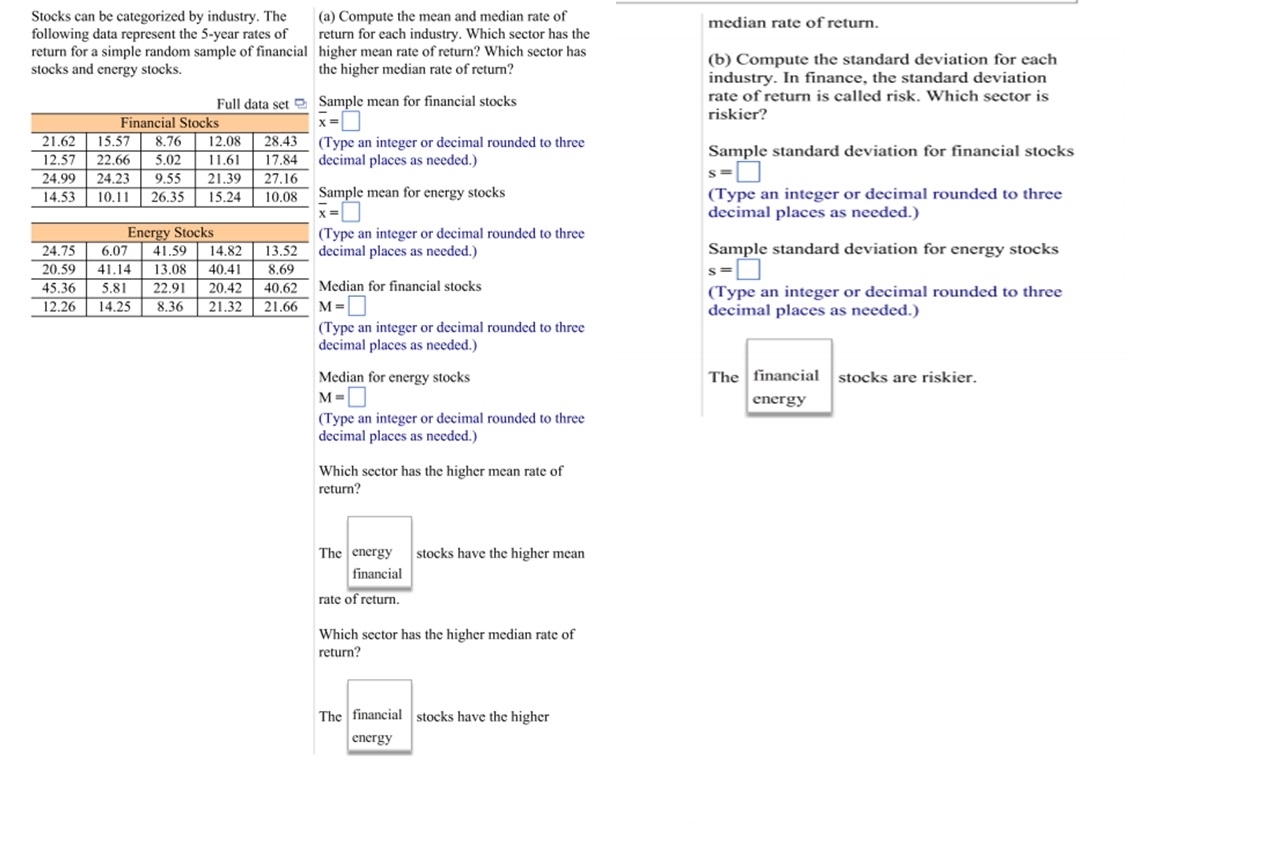 Solved Stocks can be categorized by industry. The a) Compute | Chegg.com