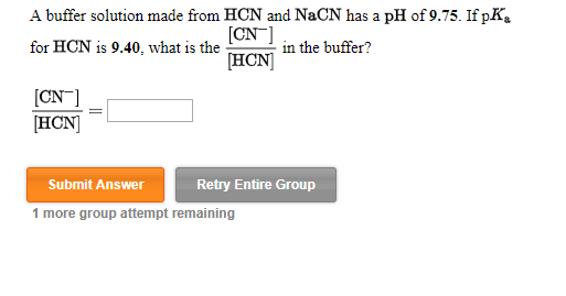 Solved A buffer solution made from HCN and NaCN has a pH of | Chegg.com