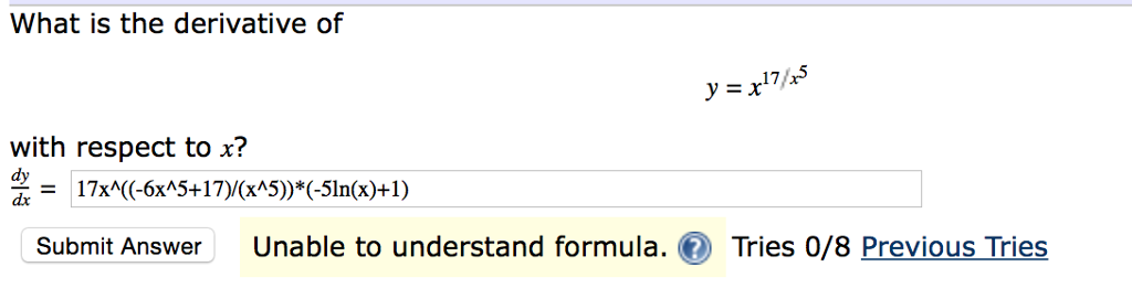 Solved What is the derivative of y = x^17/x^5 with respect | Chegg.com