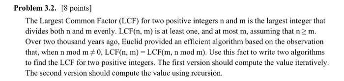 Solved The Largest Common Factor (LCF) for two positive | Chegg.com