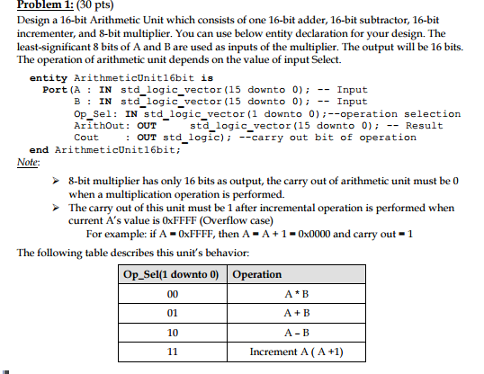 Solved Design A 16 Bit Arithmetic Unit Which Consists Of One 