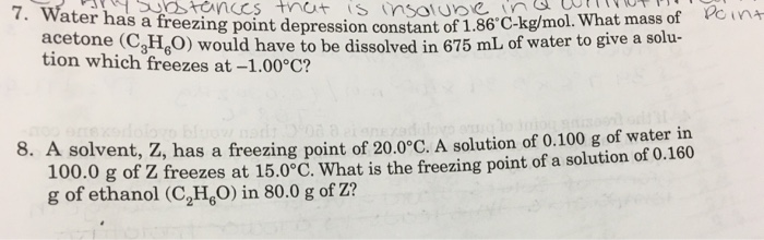 Solved Water has a freezing point depression constant of | Chegg.com