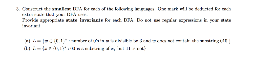 Solved 3. Construct the smallest DFA for each of the | Chegg.com