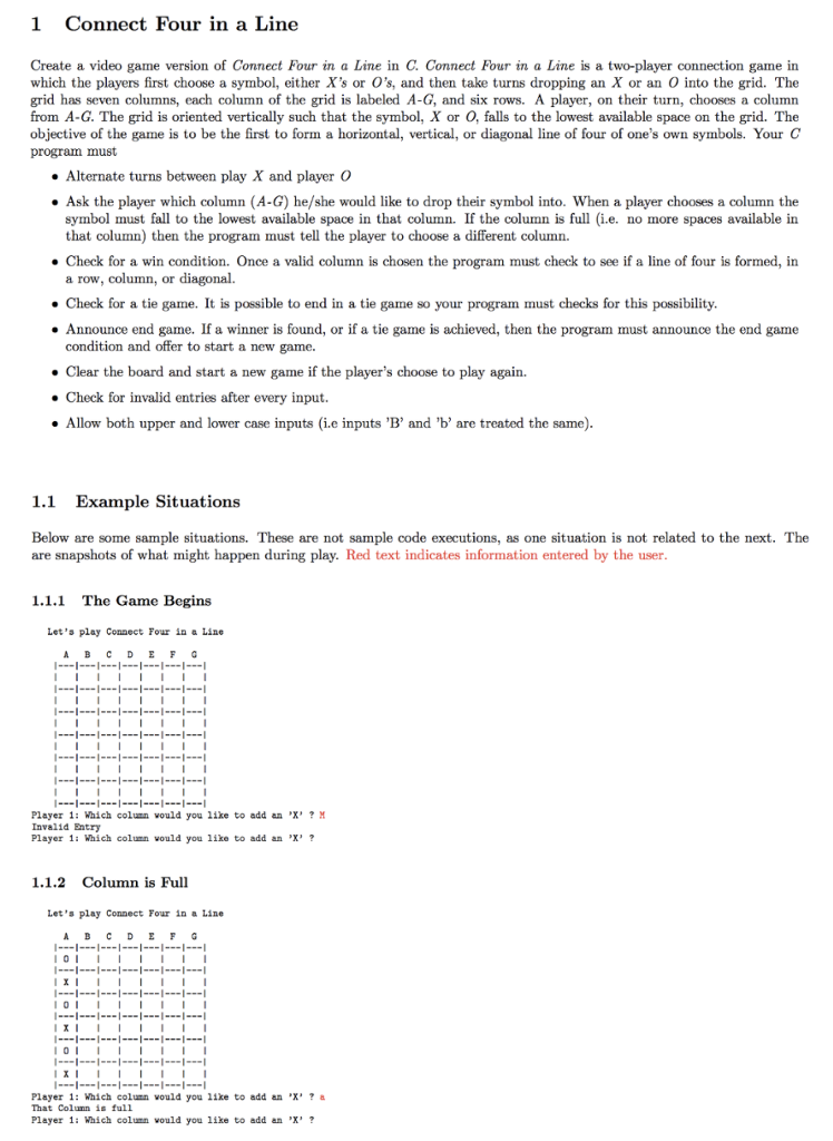 Solved 1 Connect Four in a Line Create a video game version | Chegg.com