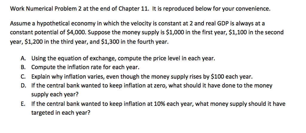 Solved Work Numerical Problem 2 at the end of Chapter 11. It | Chegg.com