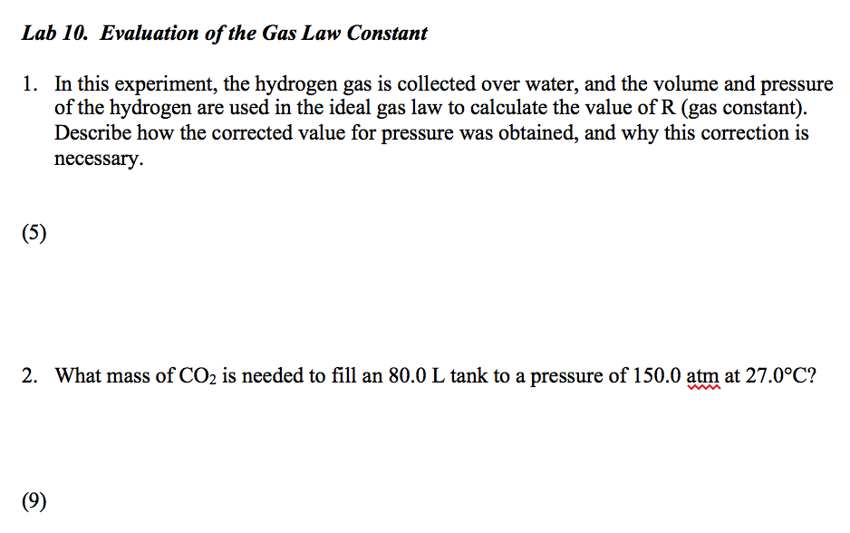 Solved Lab 10. Evaluation of the Gas Law Constant In this | Chegg.com