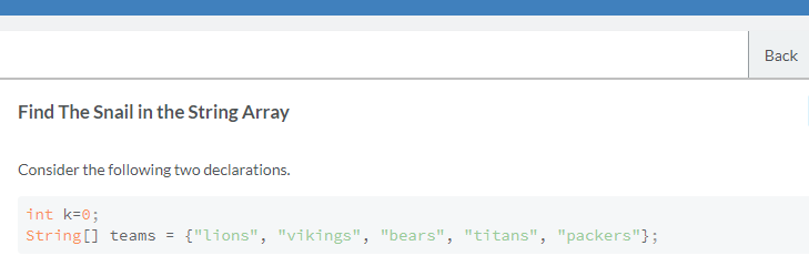 Solved Back Find The Snail in the String Array Consider the | Chegg.com