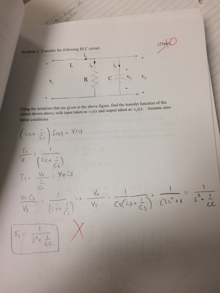Solved (25p Problem 1: Consider the following RLC circuit. | Chegg.com
