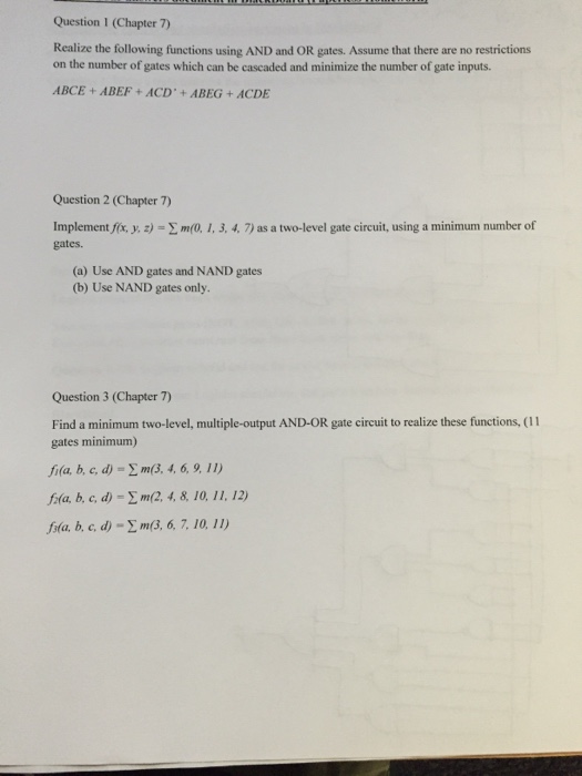 Solved Realize the following functions using AND and OR | Chegg.com