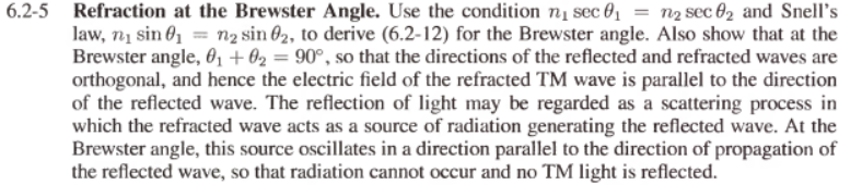Solved Refraction at the Brewster Angle?. Use the condition | Chegg.com