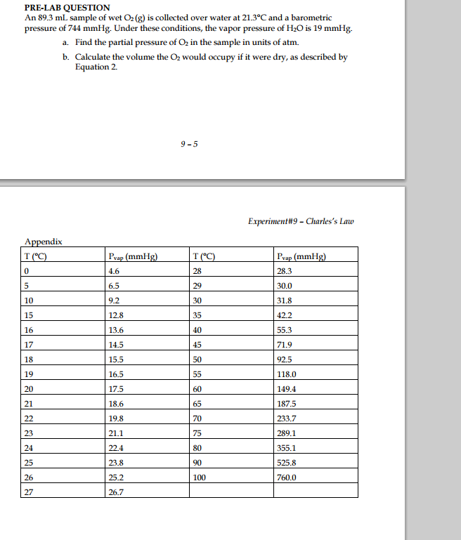 An 89.3 mL sample of wet O2 (g) is collected over | Chegg.com