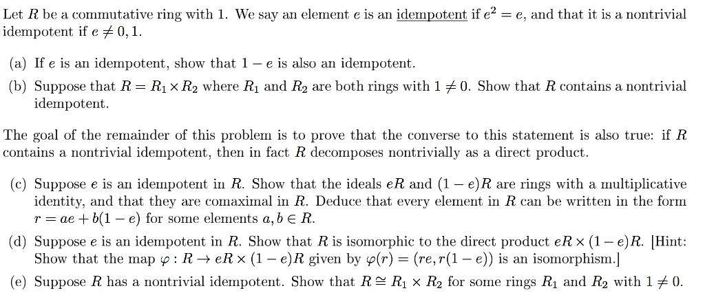 Solved Let R be a commutative ring with 1. We say anelement | Chegg.com