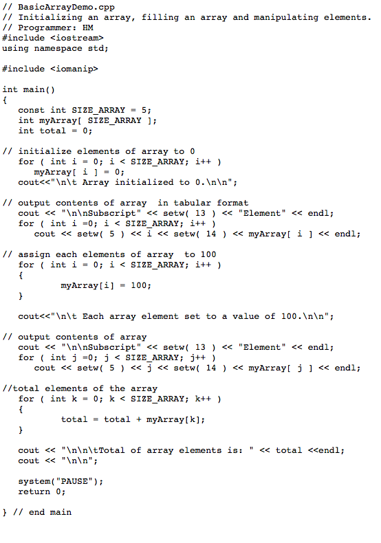 Solved Basicarray Demo Cpp Initializing An Array Filling An 9387