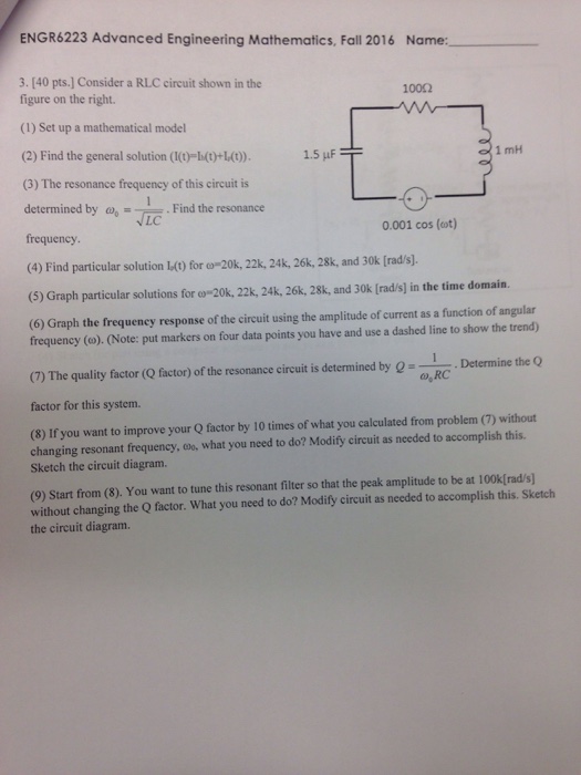 Solved Consider A Rlc Circuit Shown In The Figure On The