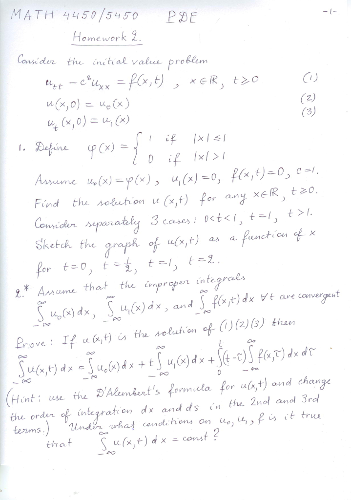 Solved Consider the initial value problem u_tt - c^2u_xx = | Chegg.com