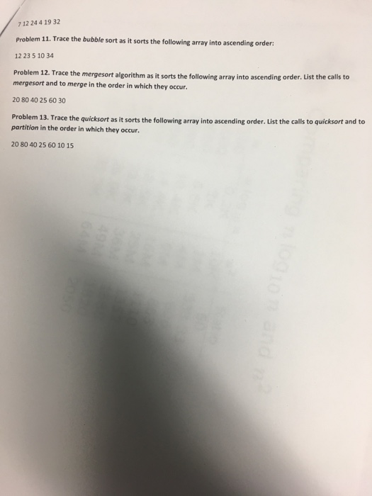 Solved Trace the bubble sort as it sorts the following array | Chegg.com