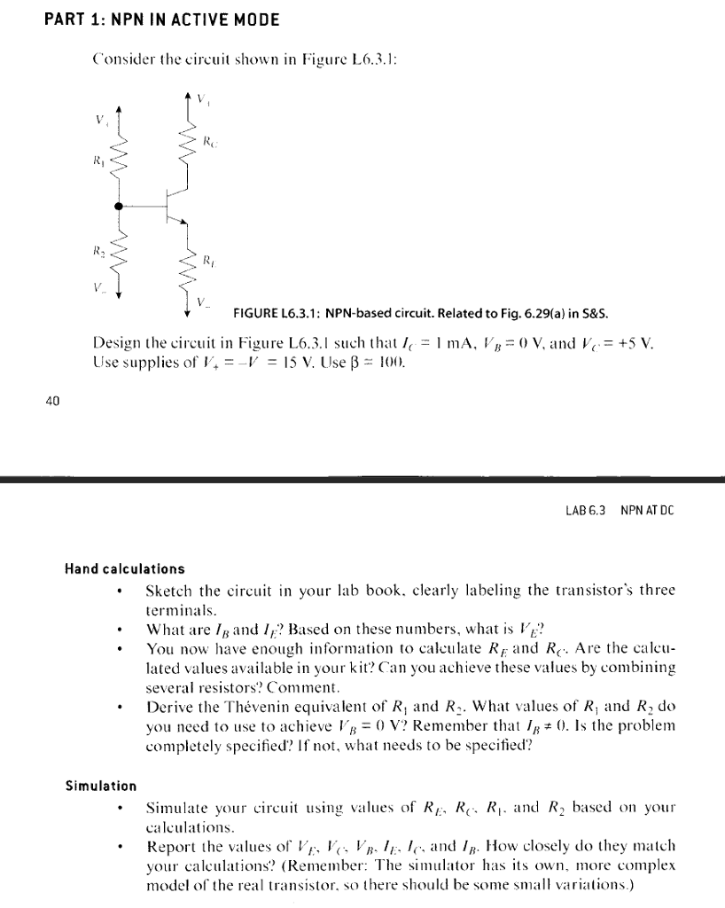 Solved PART 1: NPN IN ACTIVE MODE Consider the ireuit shown | Chegg.com