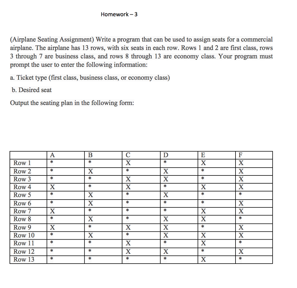 Solved Homework -3 (Airplane Seating Assignment) Write a | Chegg.com