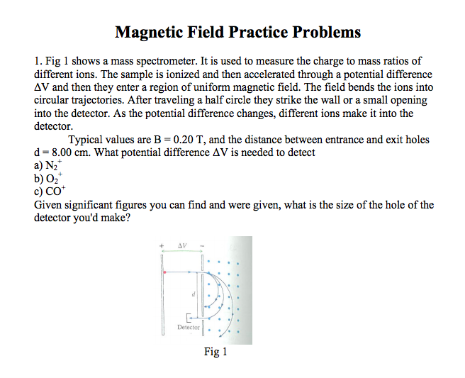 Solved Magnetic Field Practice Problems Fig 1 shows a mass | Chegg.com