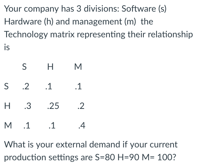 Solved Your company has 3 divisions: Software, Hardware, and | Chegg.com