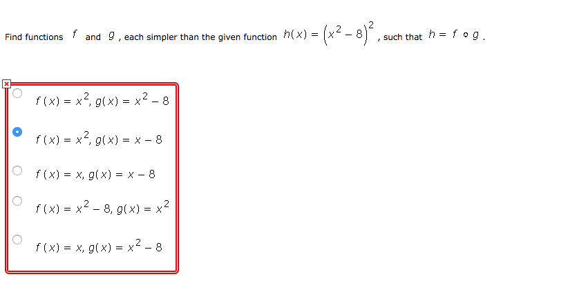 Solved Find functions f and g, each simpler than the given | Chegg.com