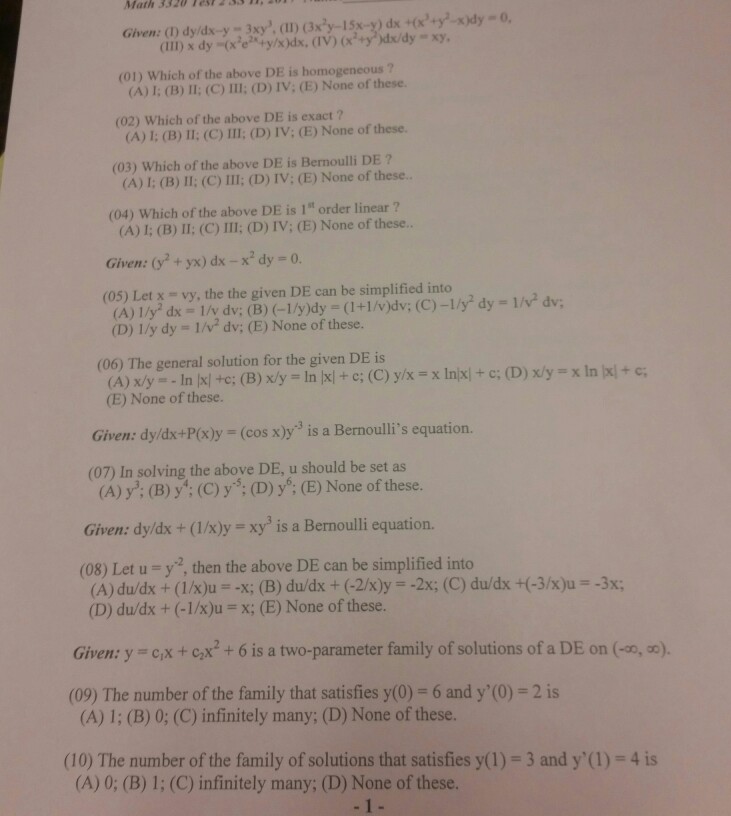 Solved Given I Dy dx Y 3xy 3 II 3x 2y 15x Y Chegg
