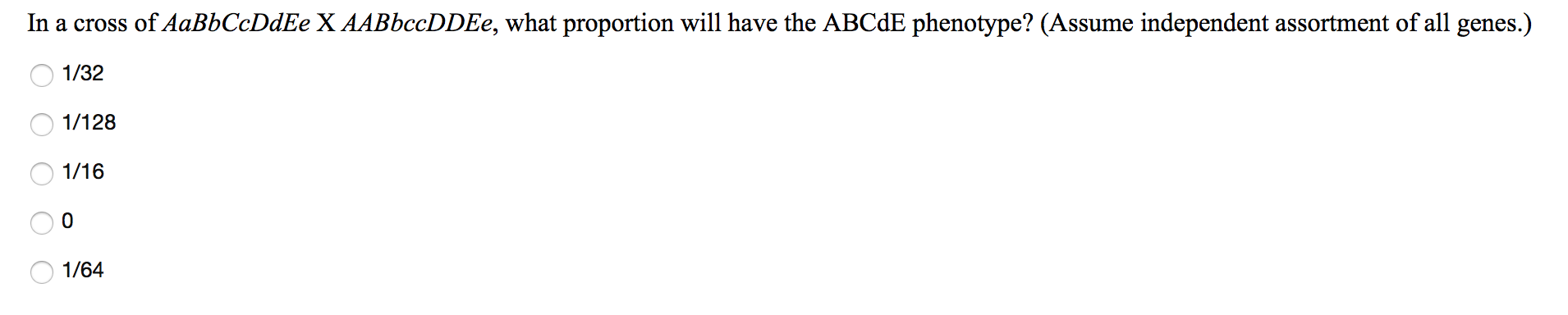 Solved In a cross of AaBbCcDdEe X AABbccDDEe, what | Chegg.com