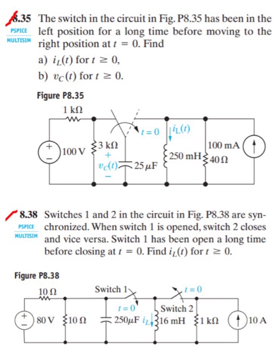 Solved The switch in the circuit in Fig. P8.35 has been in | Chegg.com