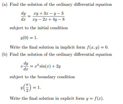 Solved (a) Find the solution of the ordinary differential | Chegg.com