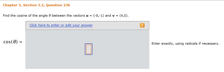Solved Find the cosine of the angle theta between the | Chegg.com