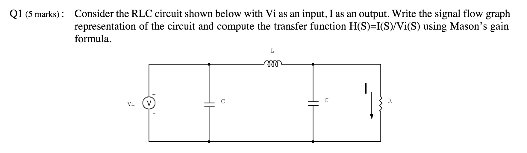 Solved Consider the RLC circuit shown below with Vi as an | Chegg.com