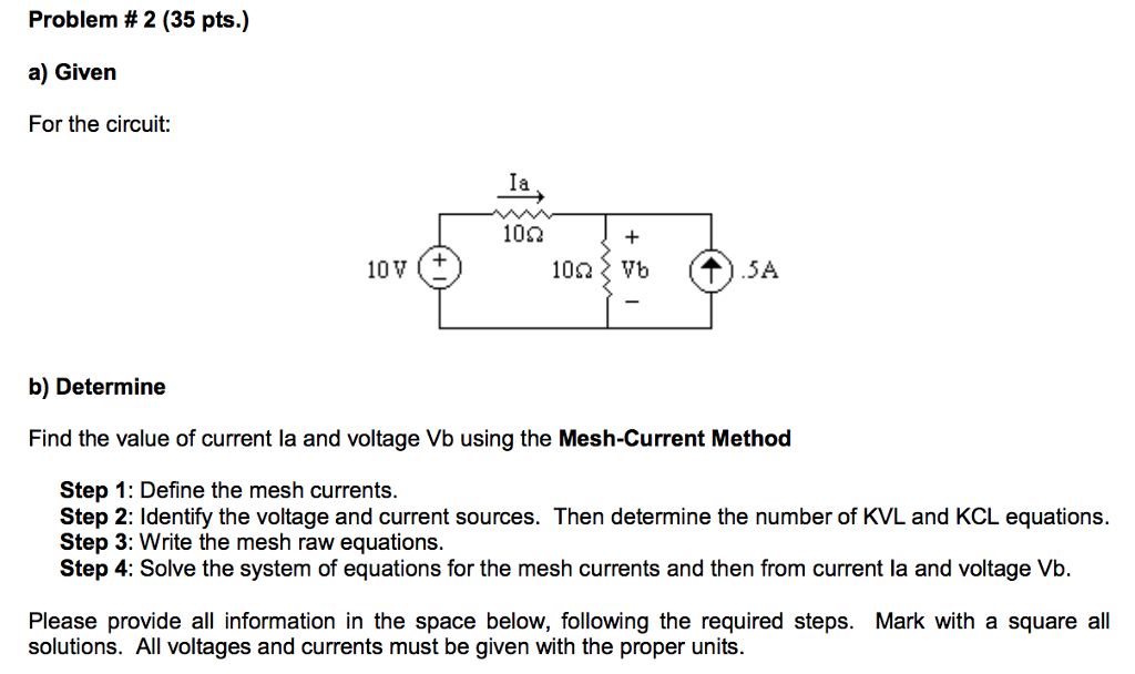 Solved Problem # 2 (35 pts.) a) Given For the circuit: Ia | Chegg.com