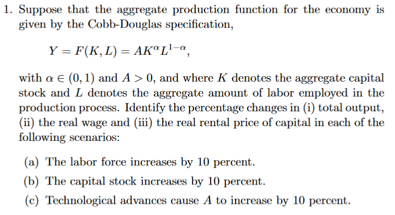 Solved 1 Suppose That The Aggregate Production Function For