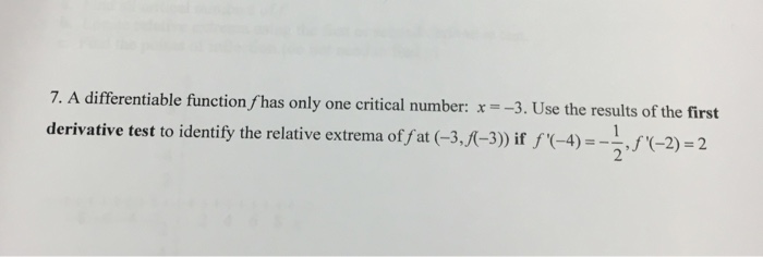 Solved A differentiable function f has only one critical | Chegg.com