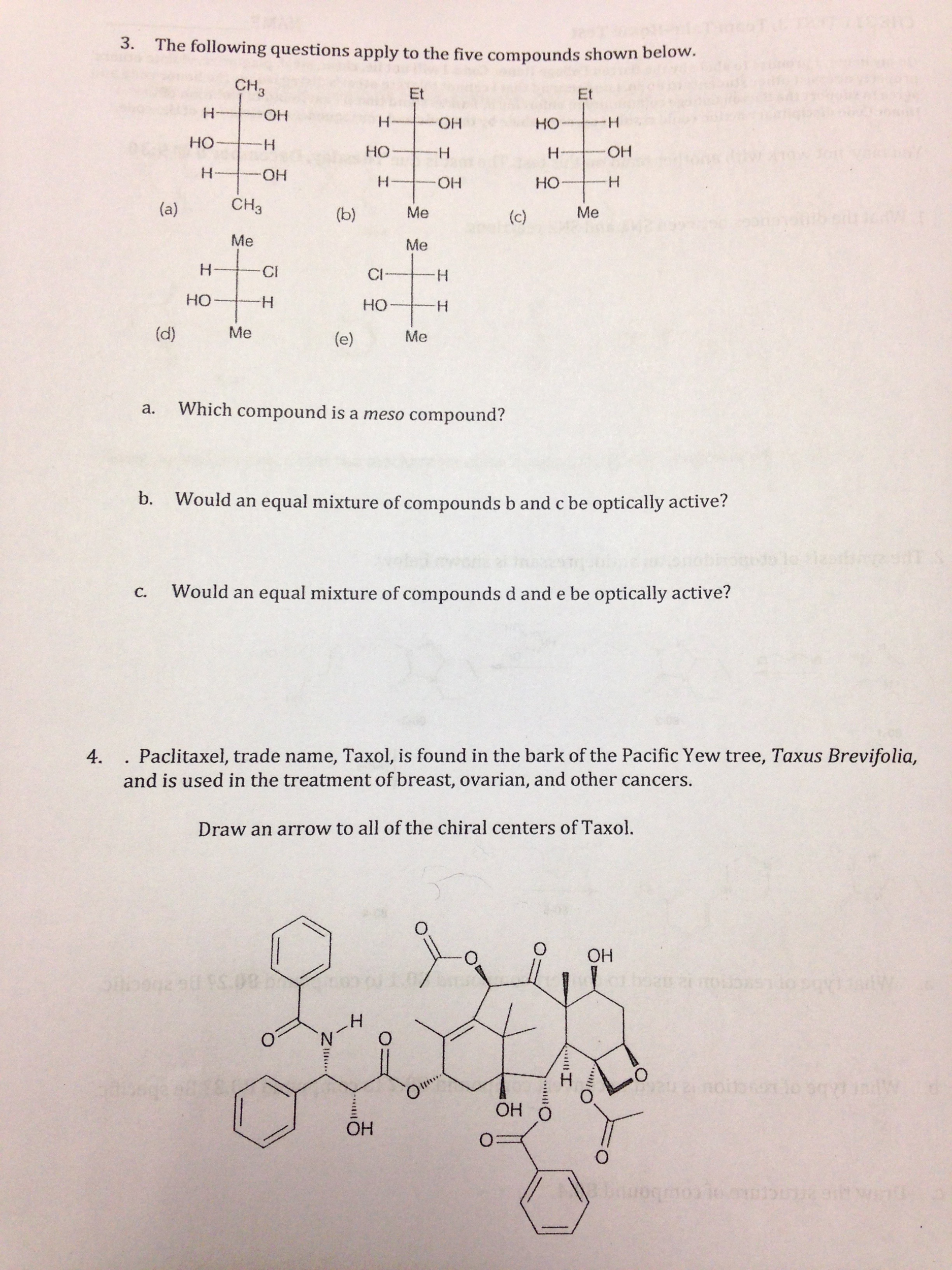 Solved The following questions apply to the five compounds | Chegg.com
