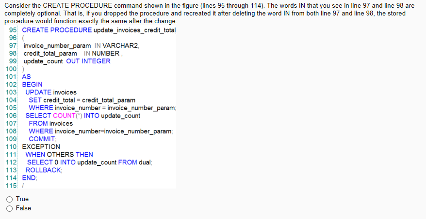 Solved Consider the CREATE PROCEDURE command shown in the | Chegg.com