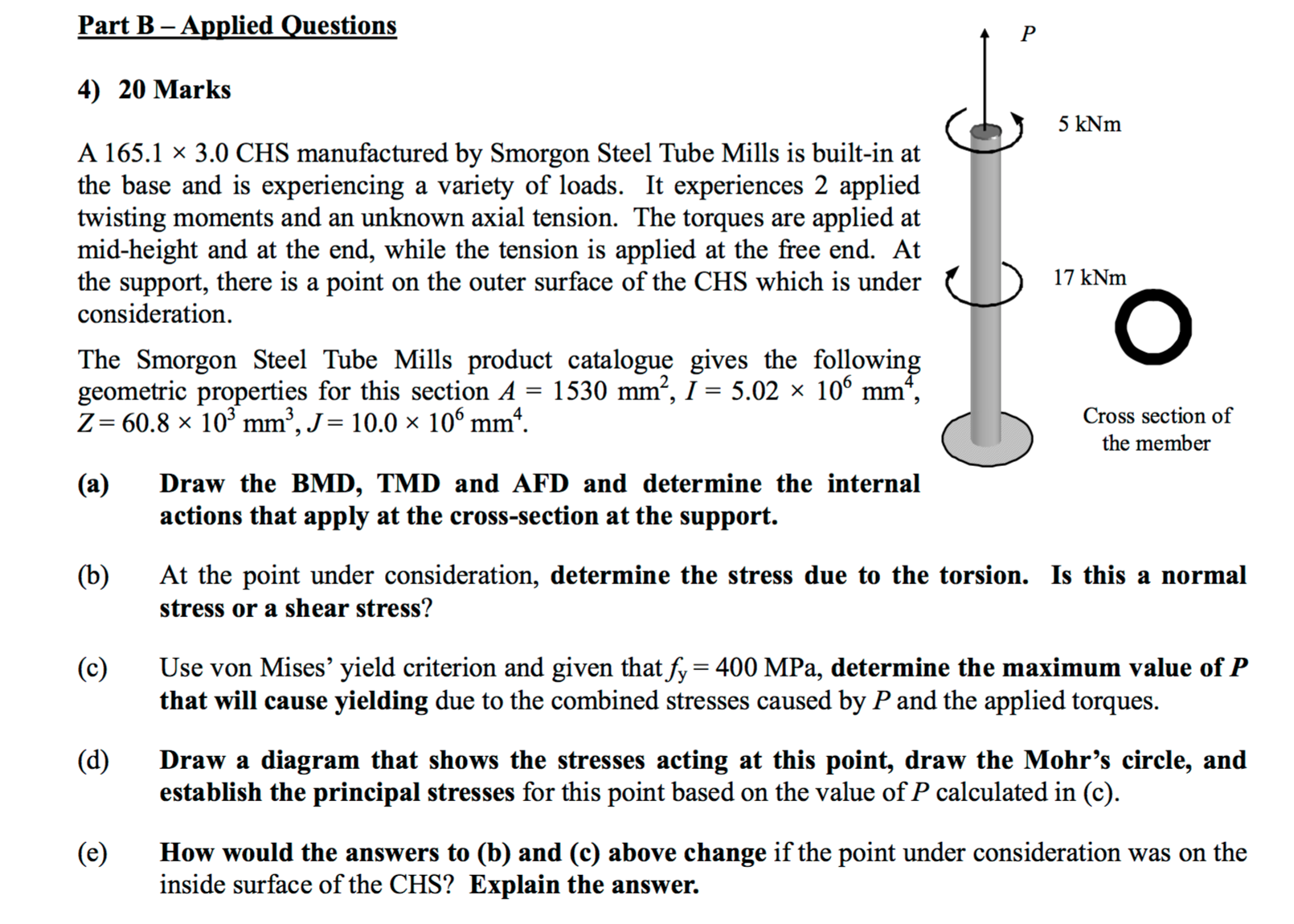 Solved A 165.1 times 3.0 CHS manufactured by Smorgon Steel | Chegg.com