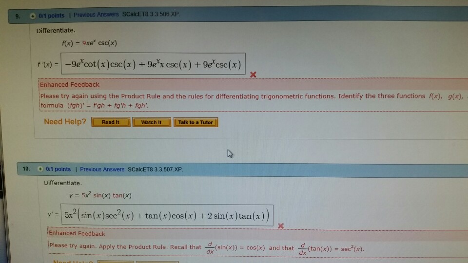 Solved 9. ·0/1 points 1 Previous Answers SCalcET8 3.3 506 XP | Chegg.com