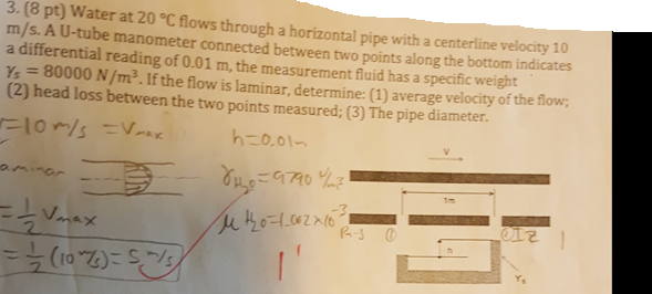 Solved Water at 20 degree C flows through a horizontal pipe | Chegg.com