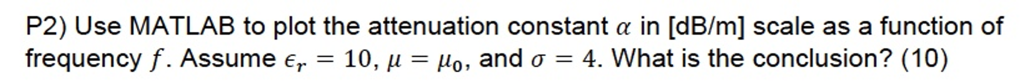Solved Use MATLAB to plot the attenuation constant alpha in | Chegg.com