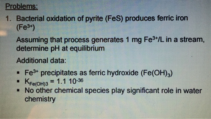 Solved Bacterial oxidation of pyrite (FeS) produces ferric | Chegg.com