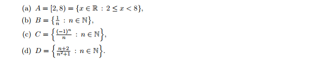 Solved Find the sup, inf, max, and min of each set, if it | Chegg.com