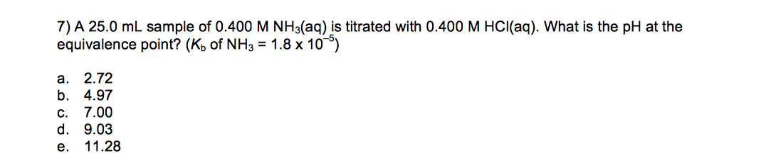 Solved 7) A 25.0 mL sample of 0.400 M NH3(aq) is titrated | Chegg.com