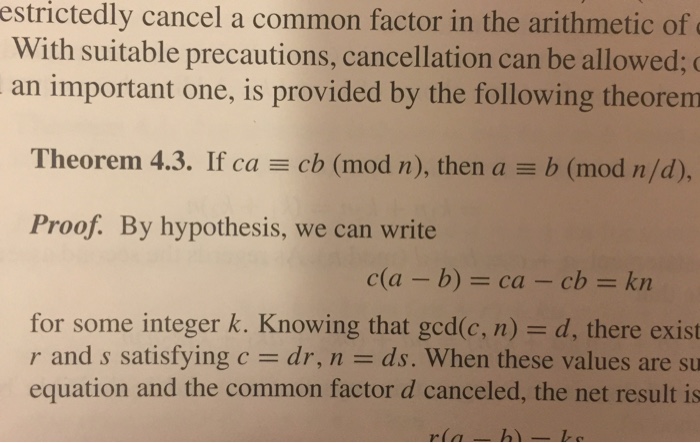Solved If ca cb (mod n), then a b (mod n/d), Proof. By | Chegg.com
